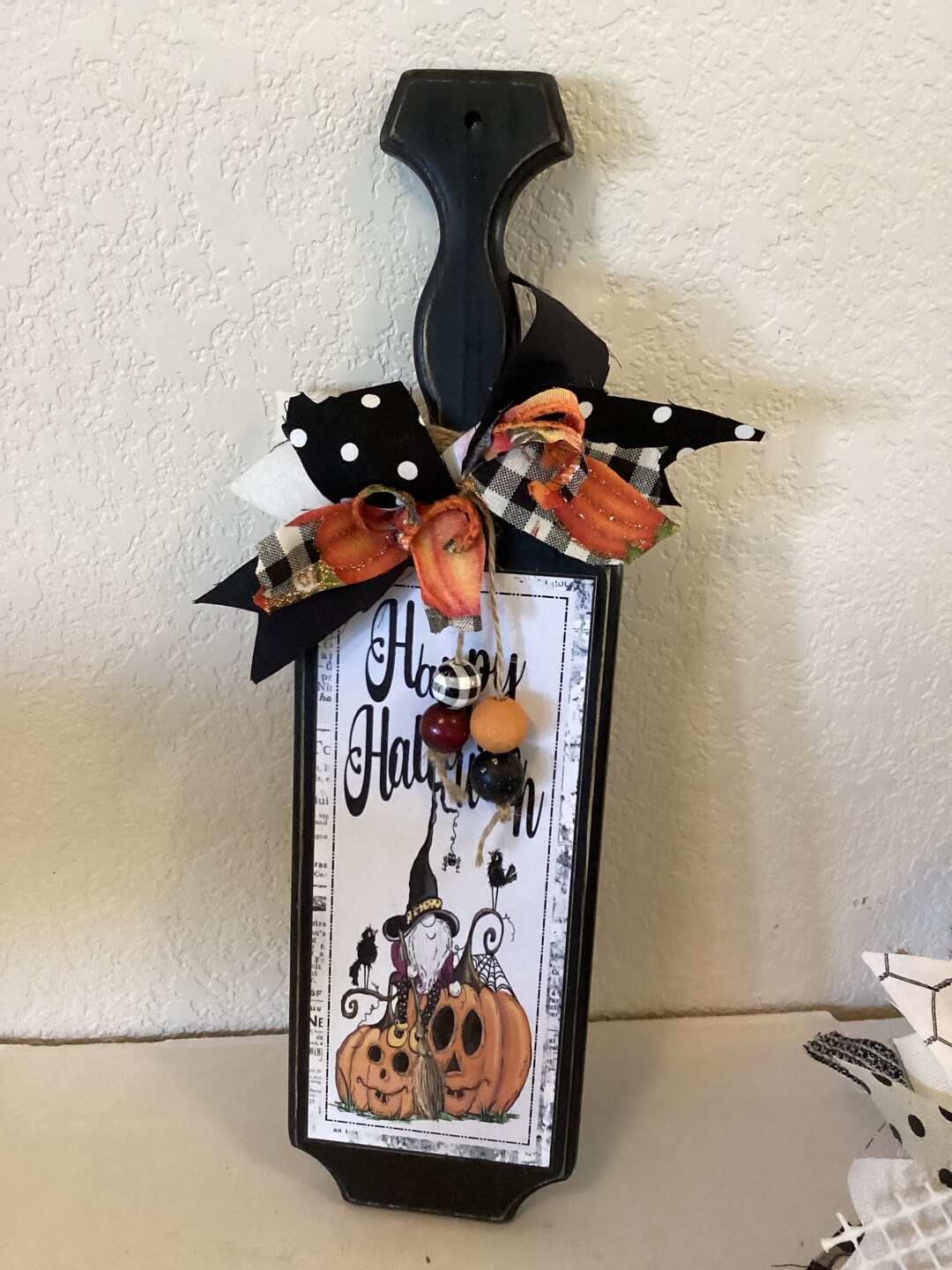 Happy Halloween Gnome Witch Sign, Wood Paddle Halloween Sign ...