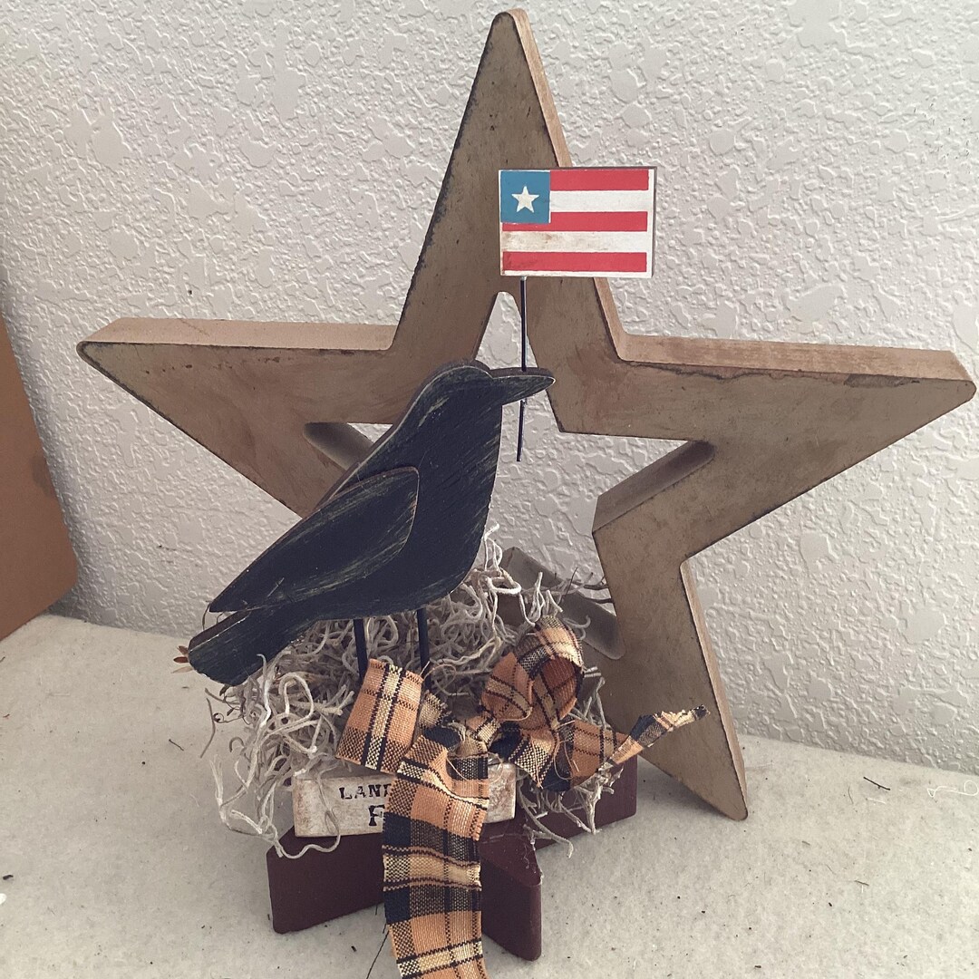 Rustic Americana Crow Star Decor, Crow Patriotic Decor, Primitive ...