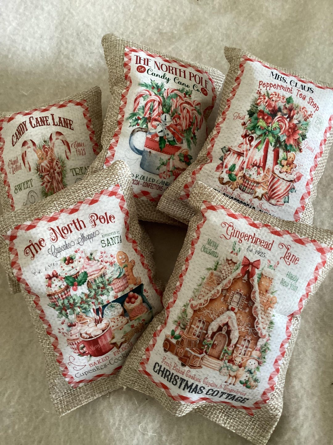 Gingerbread Burlap Bowl Fillers - Set of 5 Christmas Tiered Tray Decor ...