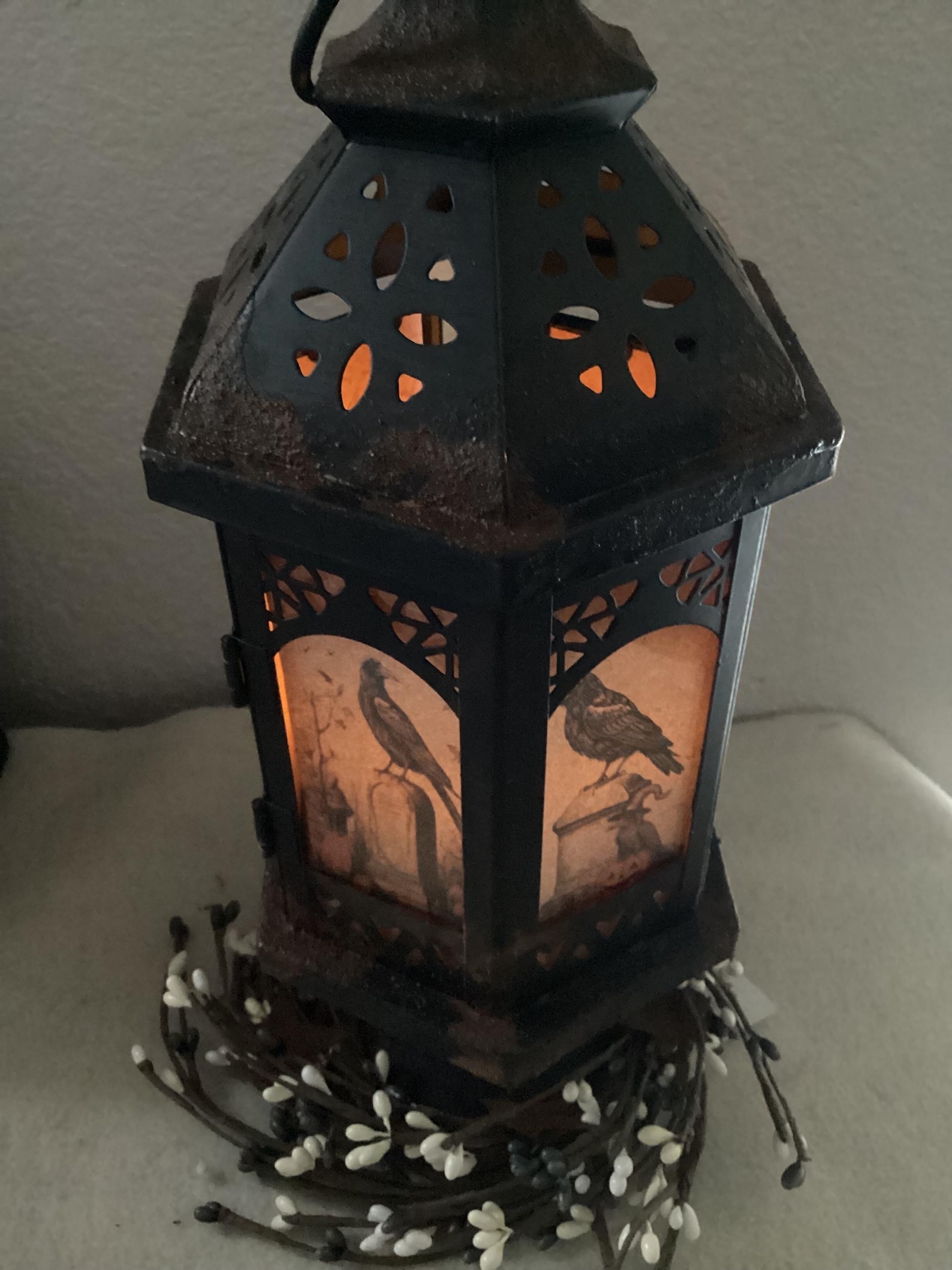 Metal Lantern: Halloween Crow Tombstone Rusty Look Lantern, Antiqued ...