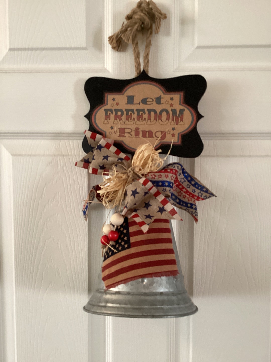 Americana Bell, Memorial Day Bell Decor, 4th July Bell Sign, Large Tin ...