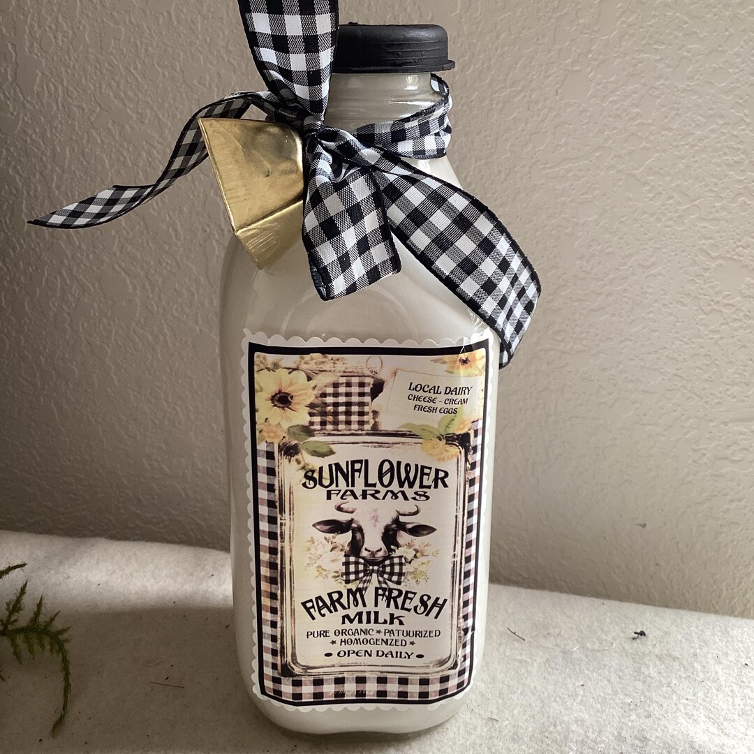 Quart Glass Farm Fresh Milk Bottle, French Country Milk Glass Milk ...
