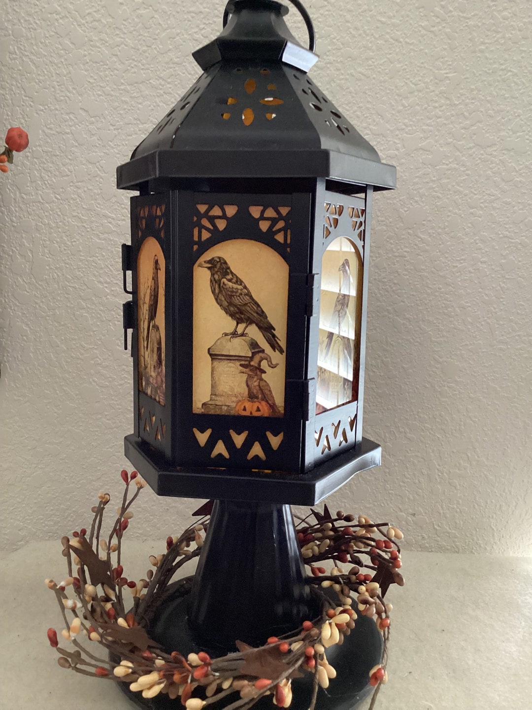 Crows Metal Lantern, Halloween Lantern, Antiqued Bronze Look Lantern ...