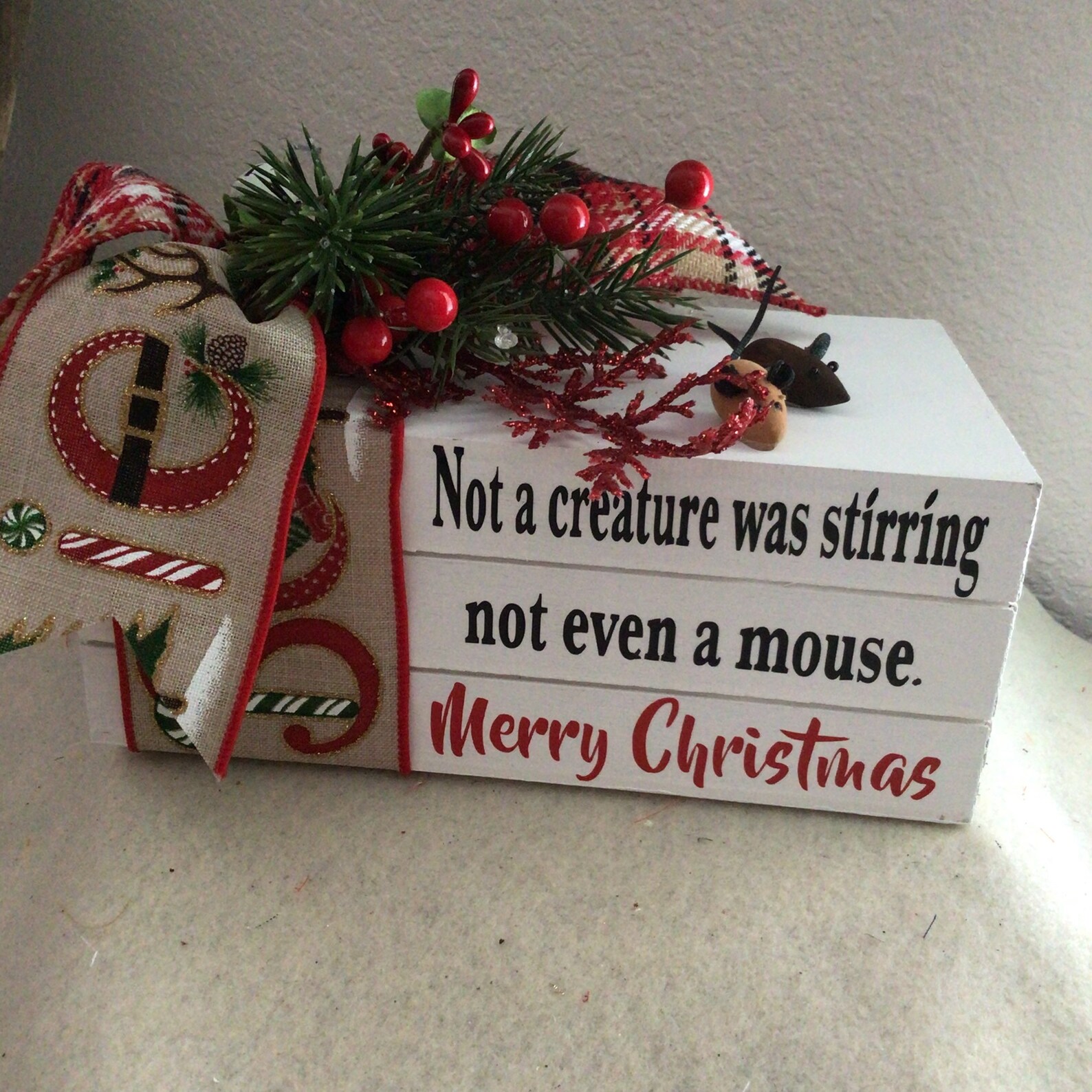 Wood Book Stack: Stacked Christmas Wood Books Blocks, Christmas Whimsey ...