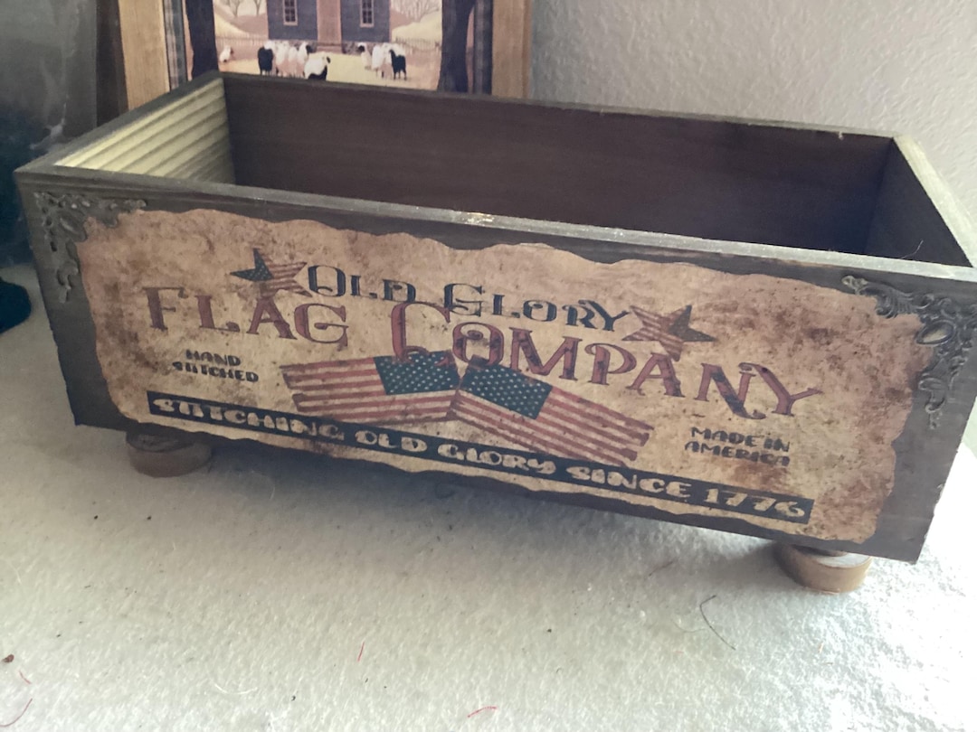 Wood Crate Box: Old Glory Flag Company Colonial Primitive Storage Box ...
