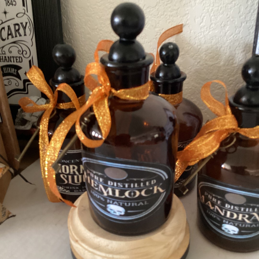 Apothecary Halloween Amber Potion Bottle, Hemlock Potion, Powders ...