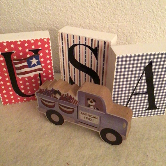 USA Americana Blocks 4th of July Blocks Two Sided Americana | Etsy