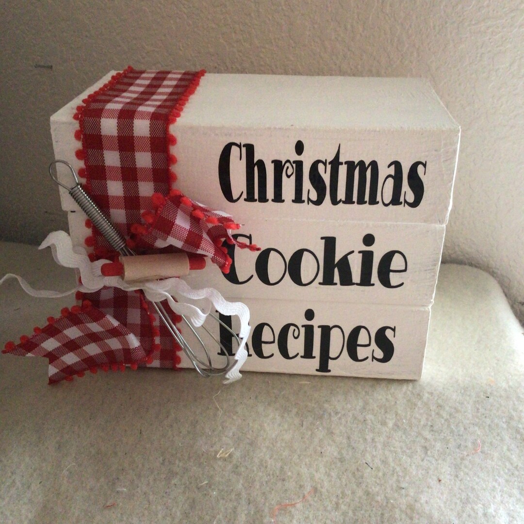 Moving Sale! Stacked Wood Book Blocks, Christmas Kitchen Stacked Book ...