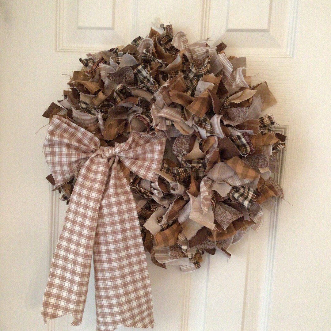14” Burlap "look" Rag Wreath, 14" Rag Wreaths, Laundry Room Office ...