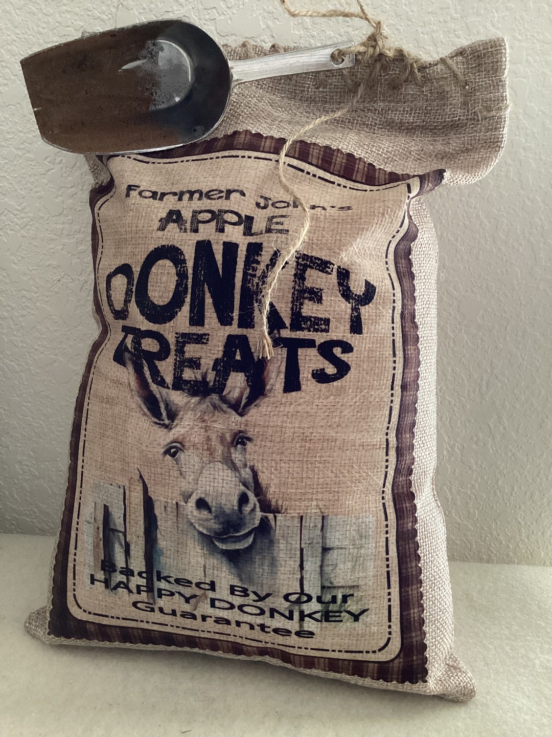 Donkey Treats Handmade Burlap Pantry Bag, Faux Donkey Mule Rustic ...