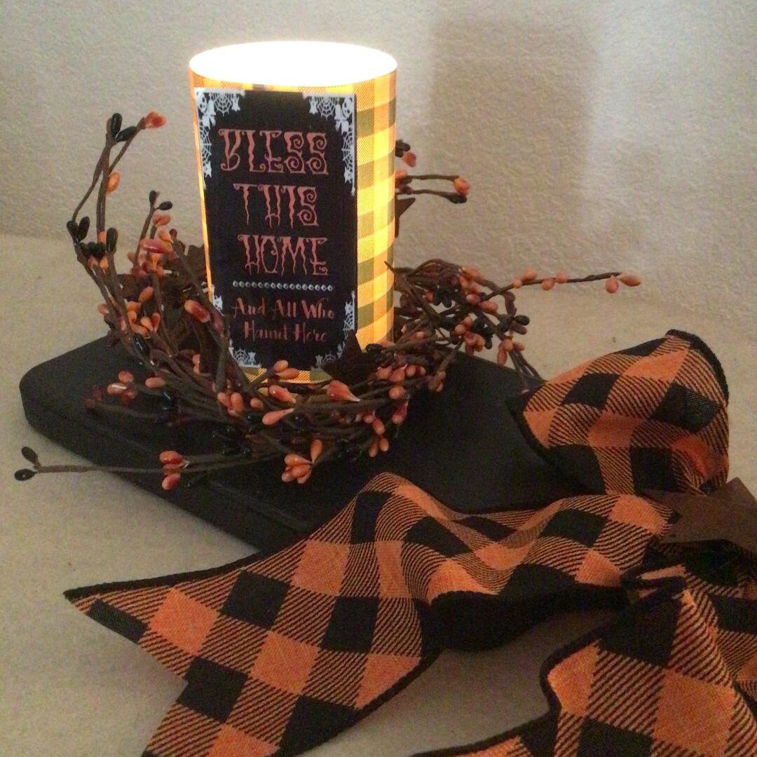 Wooden Breadboard Black Orange Buffalo Check Battery Candle - Etsy