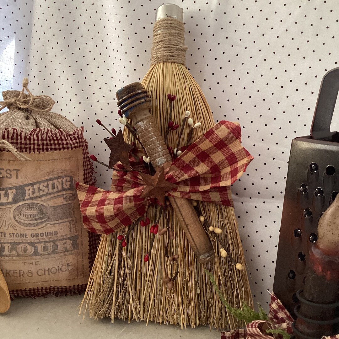 Rustic Spool Whisk Broom, Country/fall Whisk Broom, Farmhouse Holiday ...