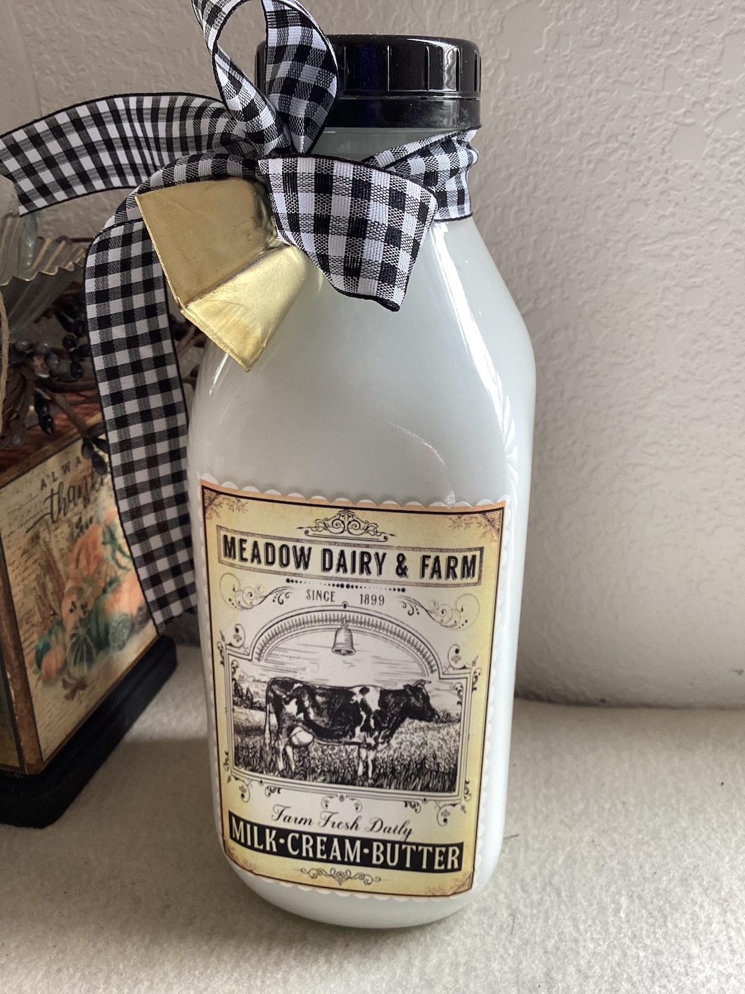 Quart Glass Farm Fresh Milk Bottle, Meadow Dairy Farm Milk Glass Milk ...