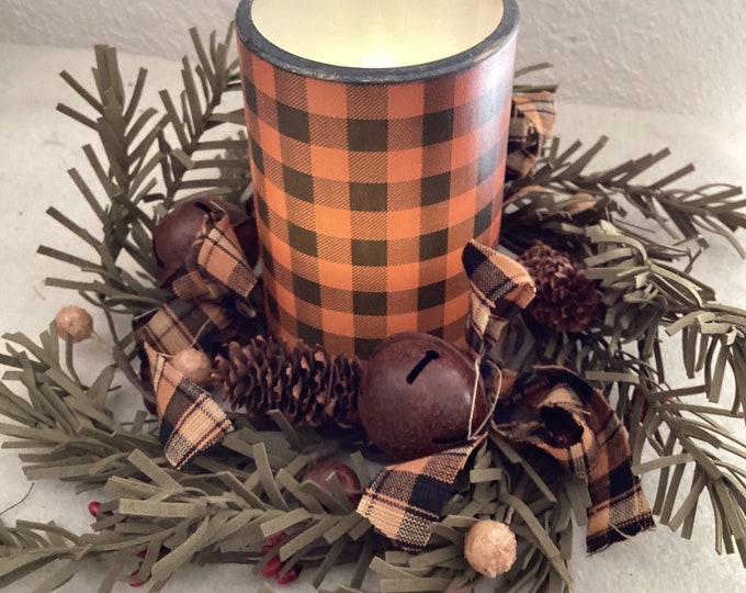 Brown Check Timer Pillar, Rustic Timer Pillar Candle, Timer Pillar With ...