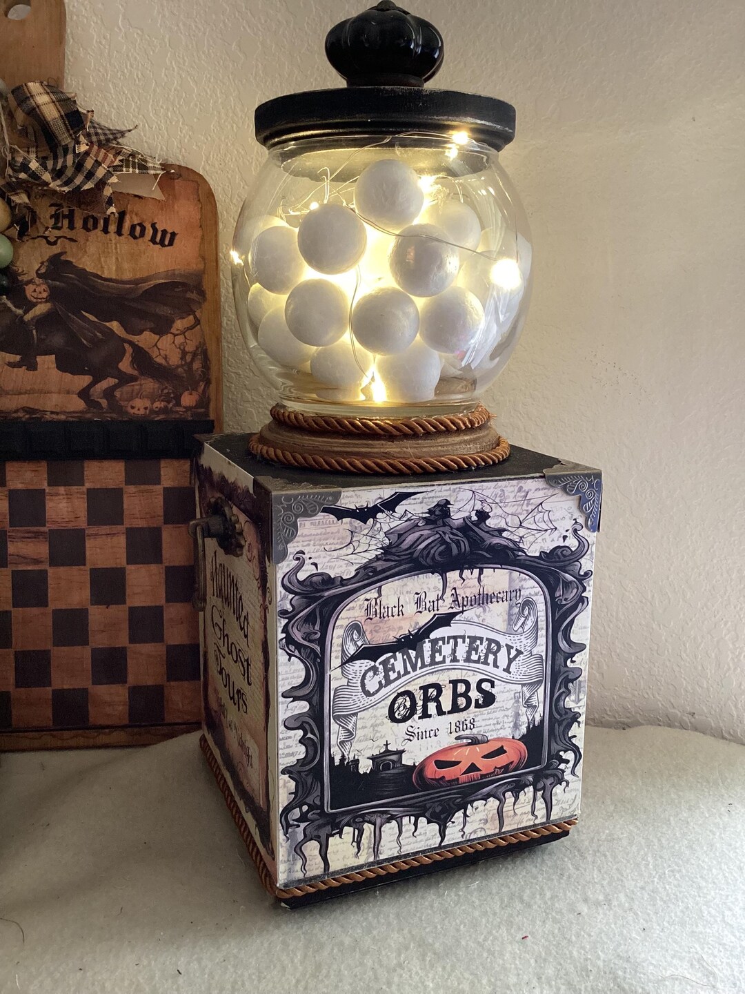 Halloween Cemetary Orbs, Halloween Wood Block Cemetary Orbs Box, Lg ...