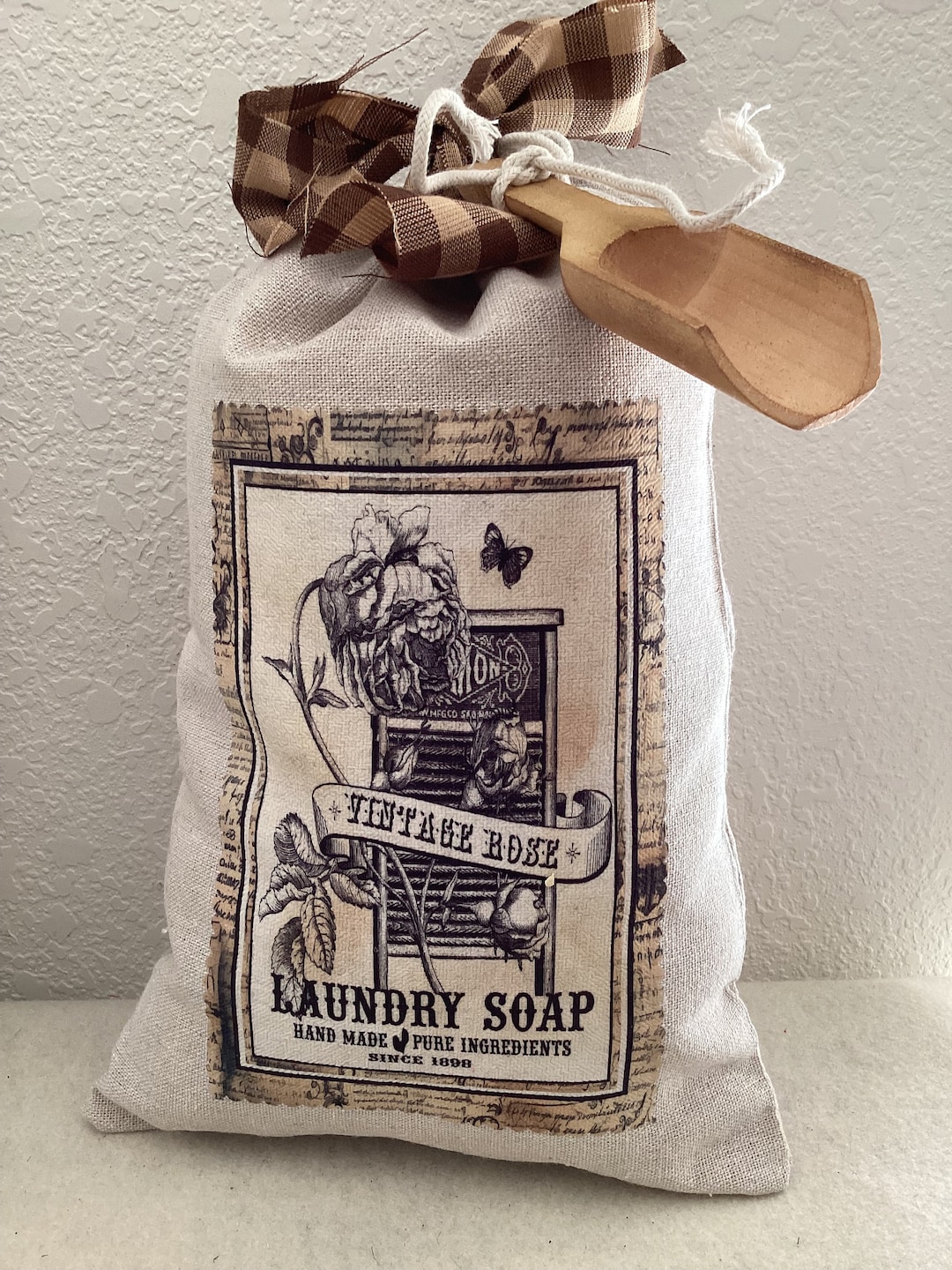 Laundry Soap Handmade Canvas Pantry Bag, Vintage Rose Laundry Soap ...