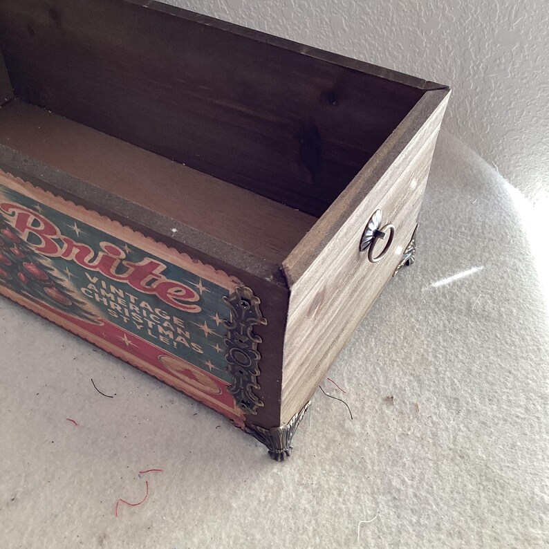 Wood Crate Box: Shiny Brite Storage Box, Christmas Faux Retro Crate ...