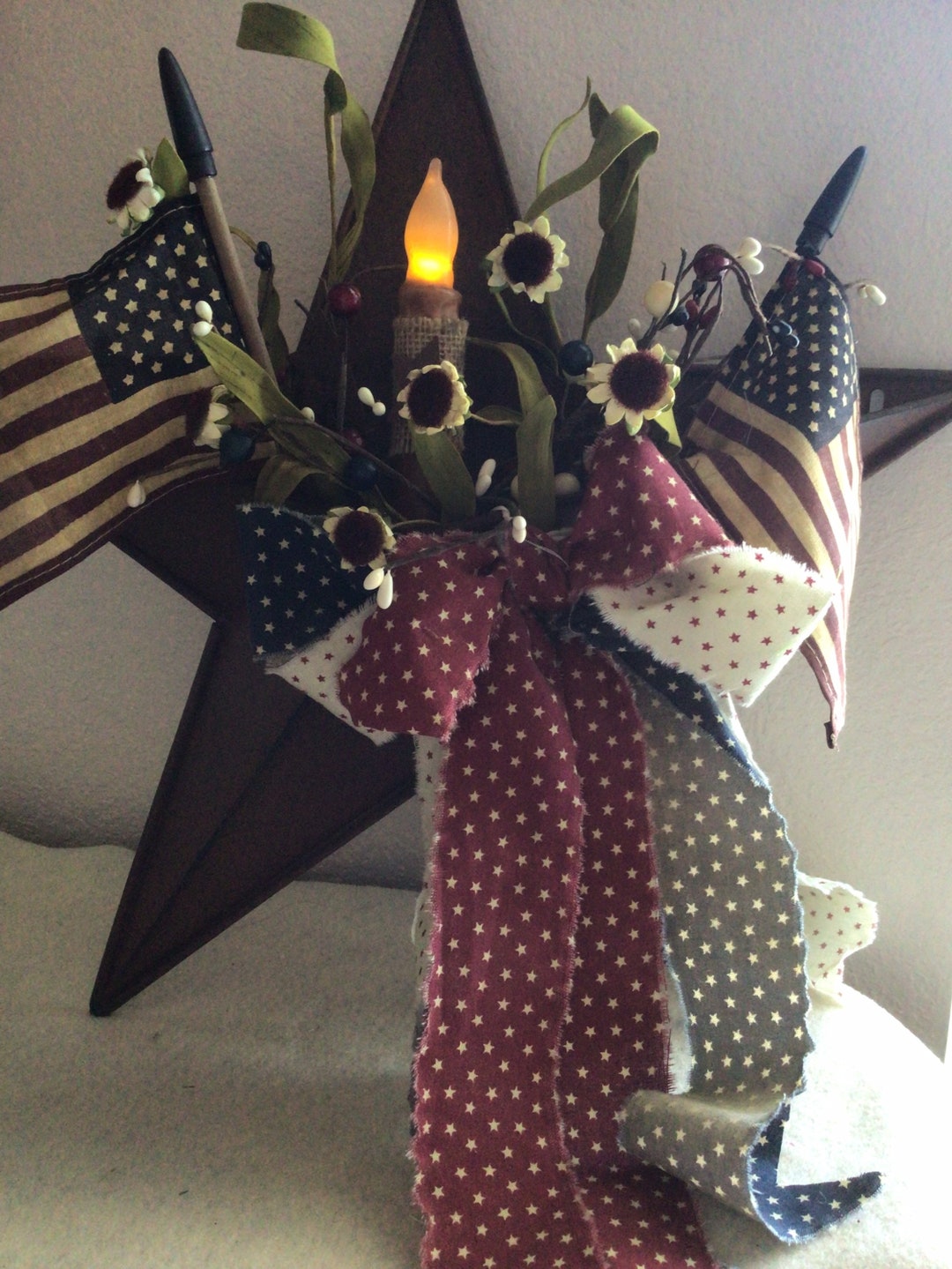 Large Tin Star Pocket, Tin Star Decor, 4th of July Pocket Star, Red ...