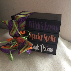 Stacked Wood Book Blocks, Halloween Stacked Books, Witch’s Brew, Magic ...