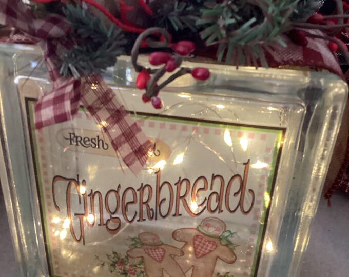 Gingerbread Glass Block, Christmas Glass Block, Fairy Lights Block - Etsy