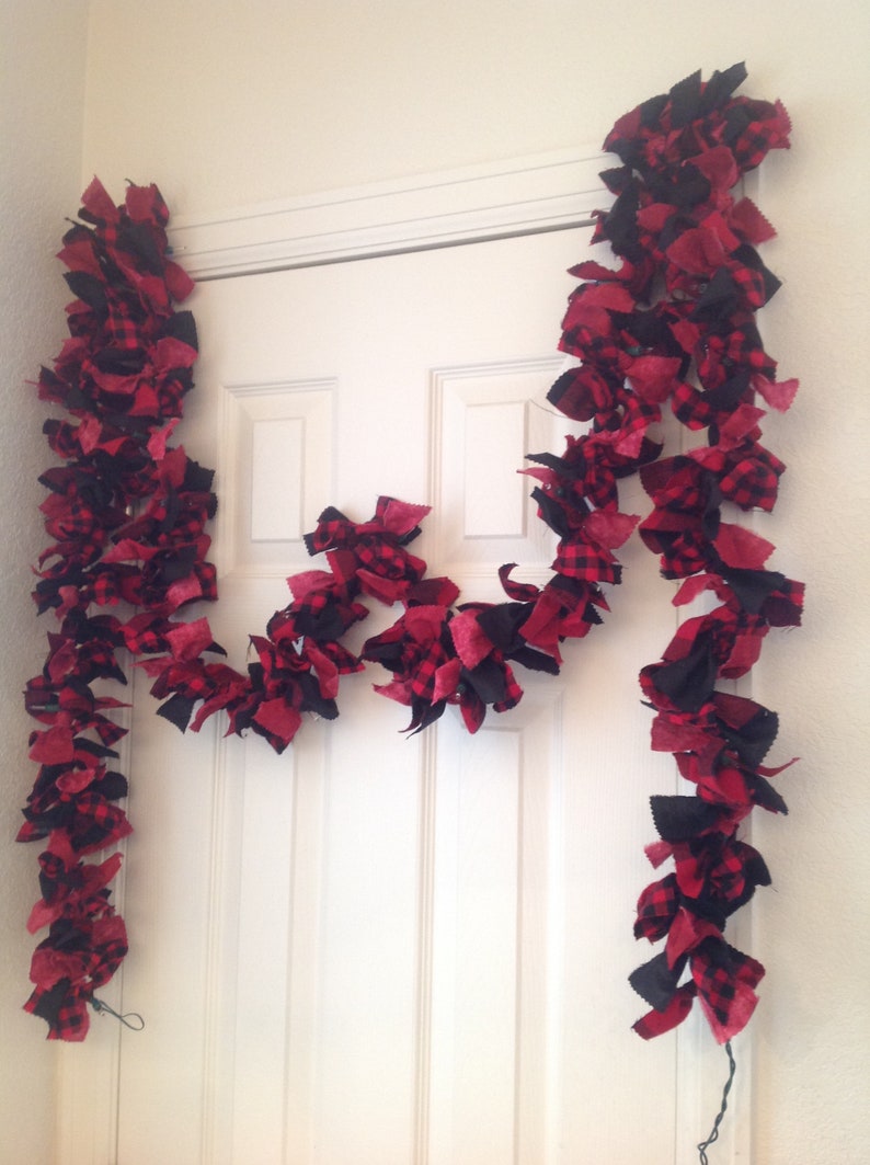 Red Black Buffalo Checked Rag Garland 50 Lights Black Red | Etsy