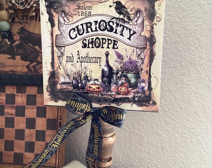 Halloween Sign, Curiosity Shoppe Sign, Halloween Sign on Stand, Dark ...