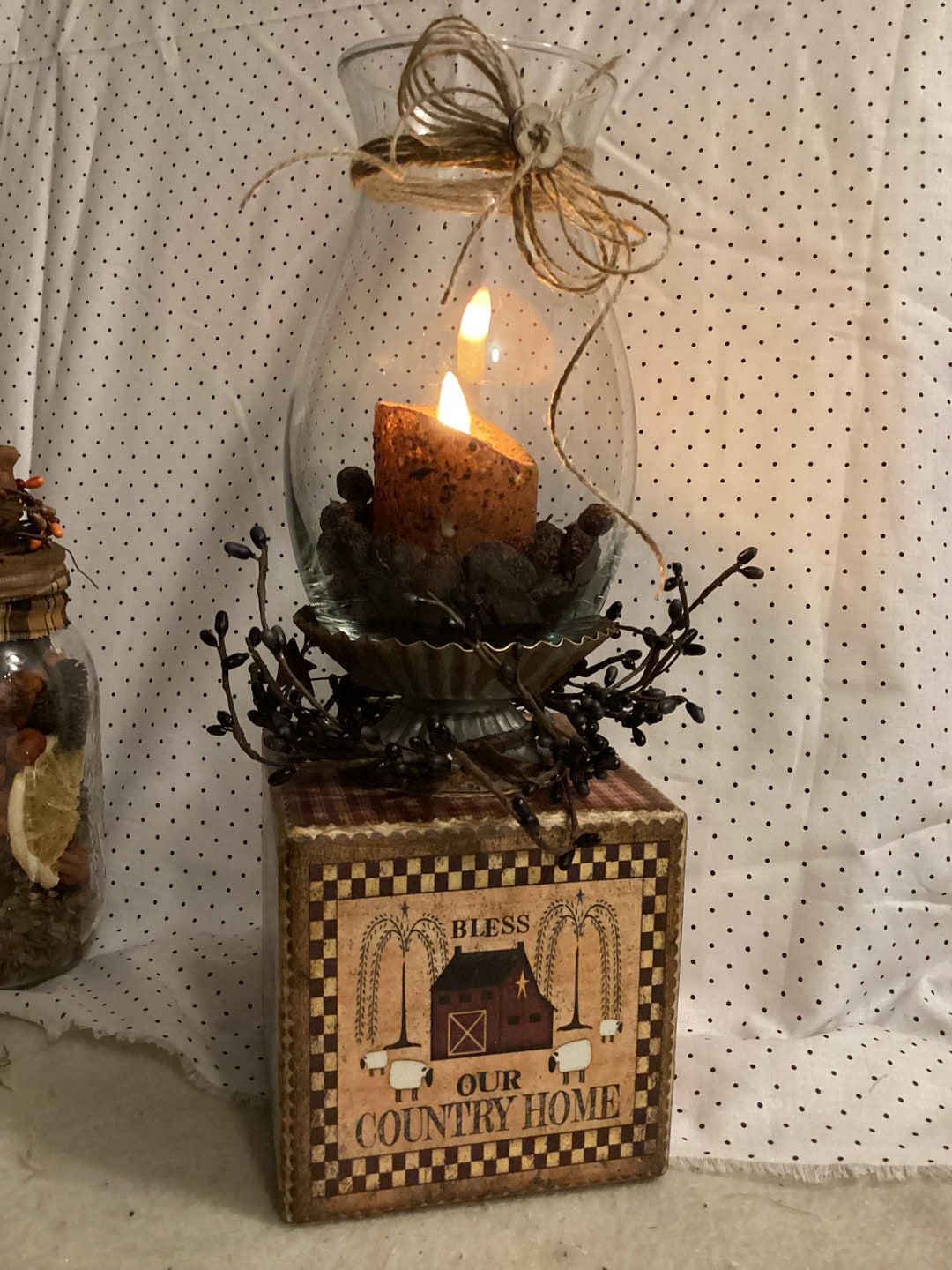 Faux Hurricane Lamp, 4 Sided Hurricane Lamp, Wood Candle Holder, Rustic ...