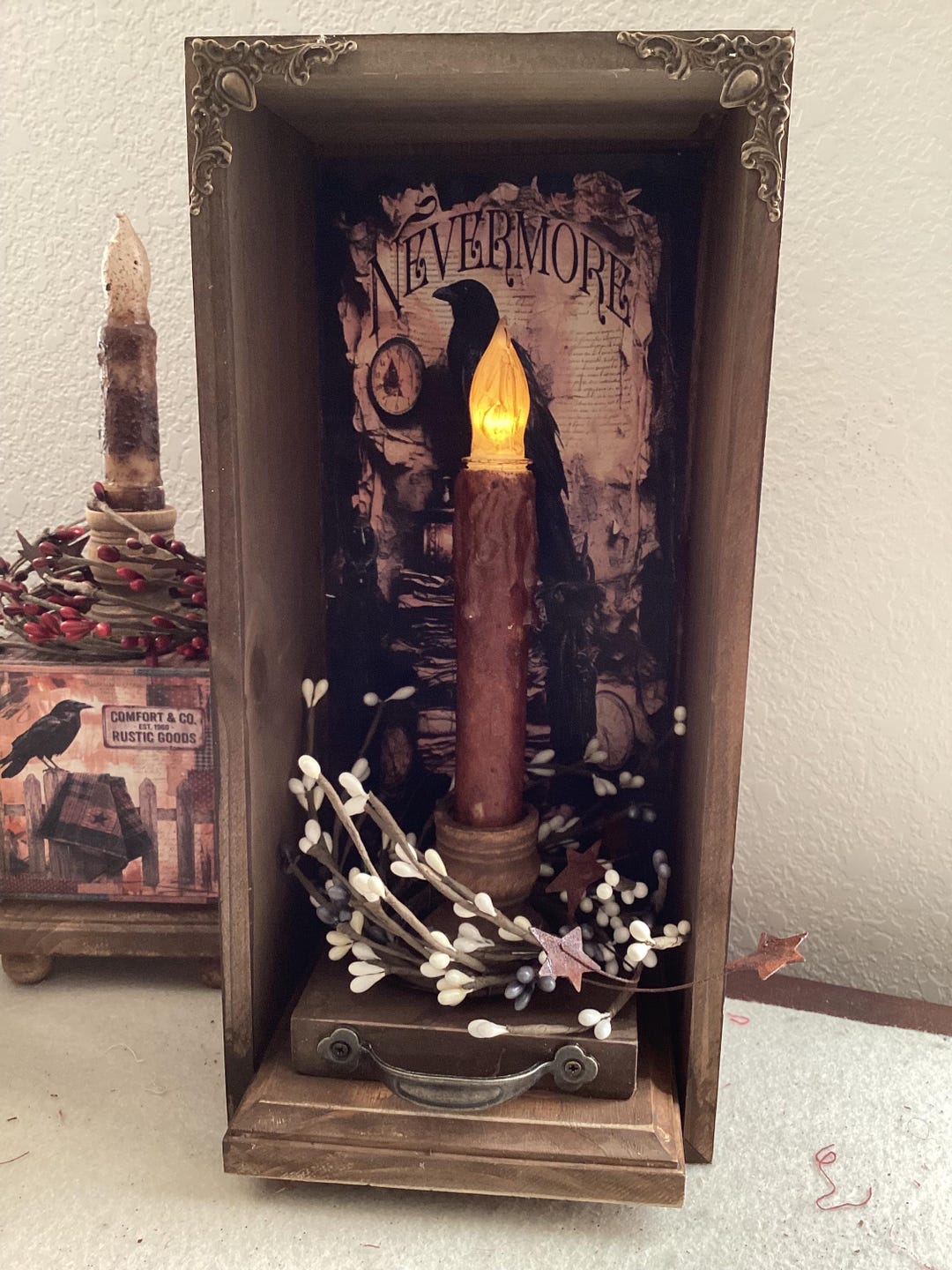 Wood Crate Book Nook: Crow Nevermore Primitive Nook Box, Dark Academia ...