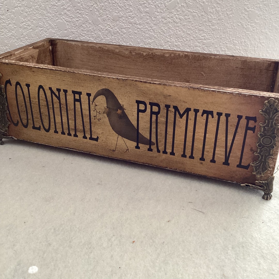 Wood Apothecary Box, Handmade Black Crow Colonial Primitive Storage Box ...