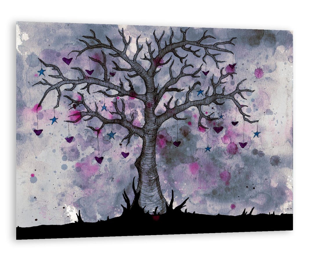 Tree Hearts & Stars Fine Art Print Poster Home Decor Wall Art Digital ...