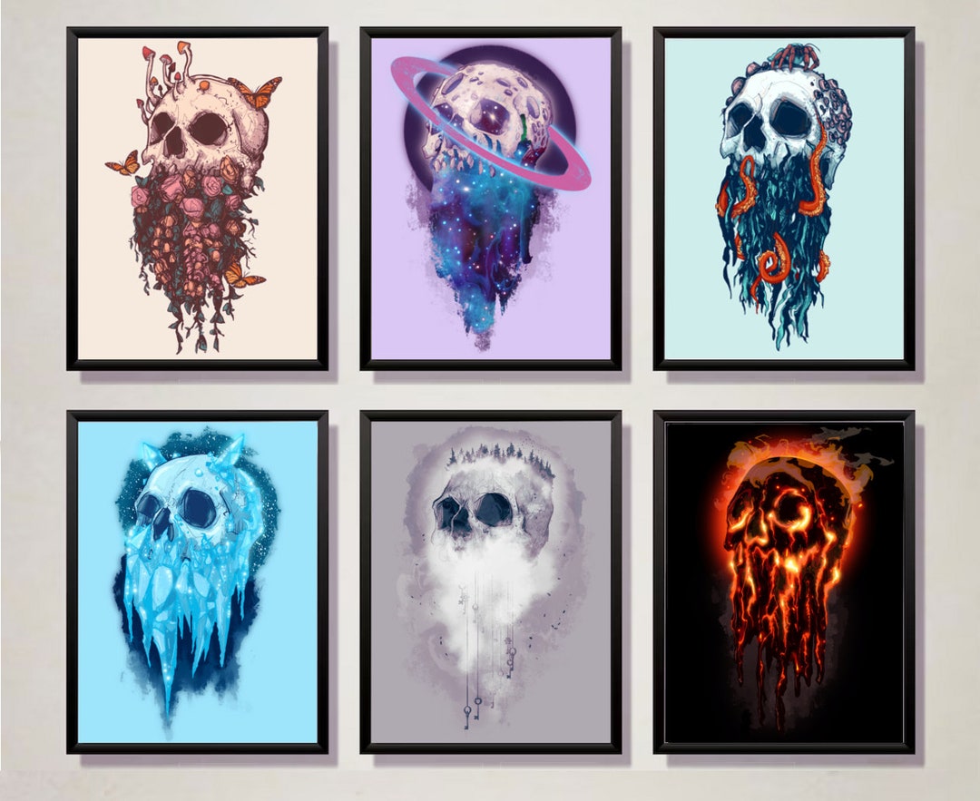 Elemental Skull 6 Series Fine Art Print Pack Home Decor Wall Art ...