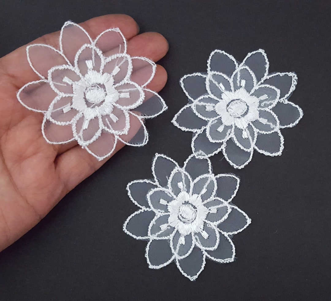 2-1/2 / 6.4cm Wide 5-10 Pcs White Layer Round Flower Organza Neckline ...