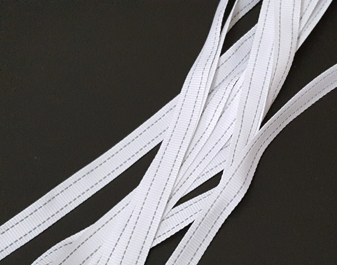 1/2 Inch / 13mm Wide-5y -50yd White W/gray Stitched (reflect Light ...