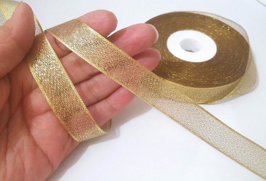 5/8 Inch / 16mm Width 33 Yards /30 Mt 1 Roll Gold Metallic Ribbon Trim ...
