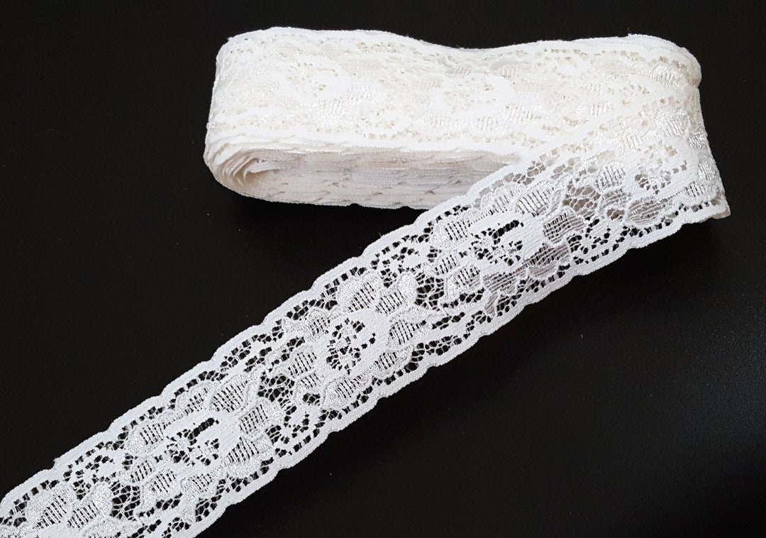 Encaje elástico floral semiblanco/blanco roto de 1-1/2 pulgada/38 mm de ...