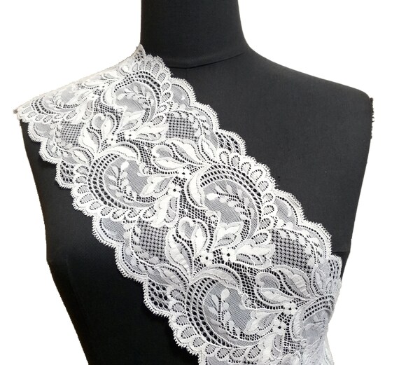6 Inch 15cm Width 3 Yds 5 Yds Ivory Cream Flower Scalloped Mesh Stretch Lace Elastic Lace Trim for Gown Need Sew on L792 Etsy UK