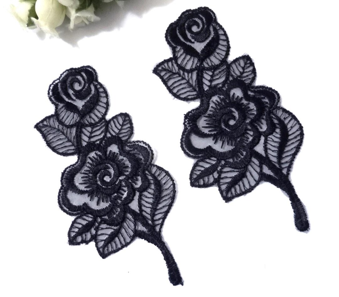 5 Pcs - 10 Pcs Black Rose Flower Lace Patch Motif Appliques Crafts ...