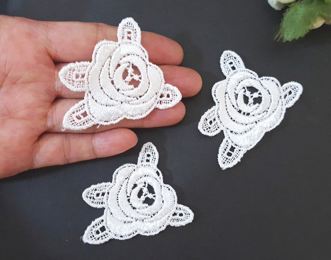 5 10 Pcs White Rose Flower Lace Patch Motif Appliques Crafts Supply Sew ...