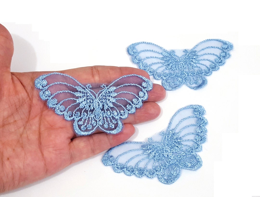 5 Pcs - 100 Pcs Small Light Blue Butterfly Lace Patch Motif Appliques ...