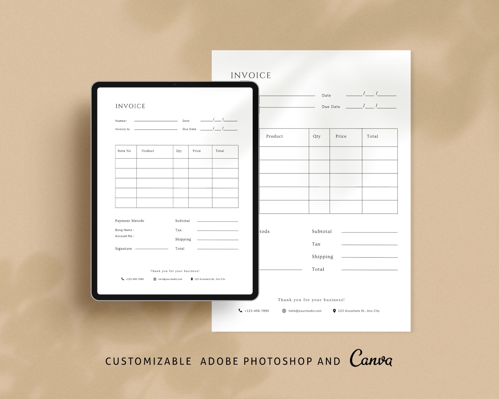 Invoice Photoshop and Canva Template Photography Invoice - Etsy