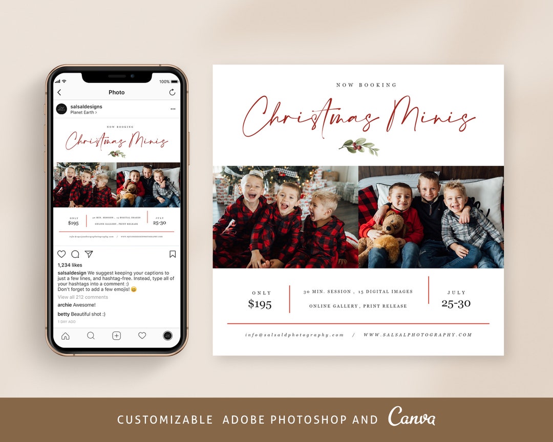 Christmas Minis Session Canva and Photoshop Template, Christmas ...