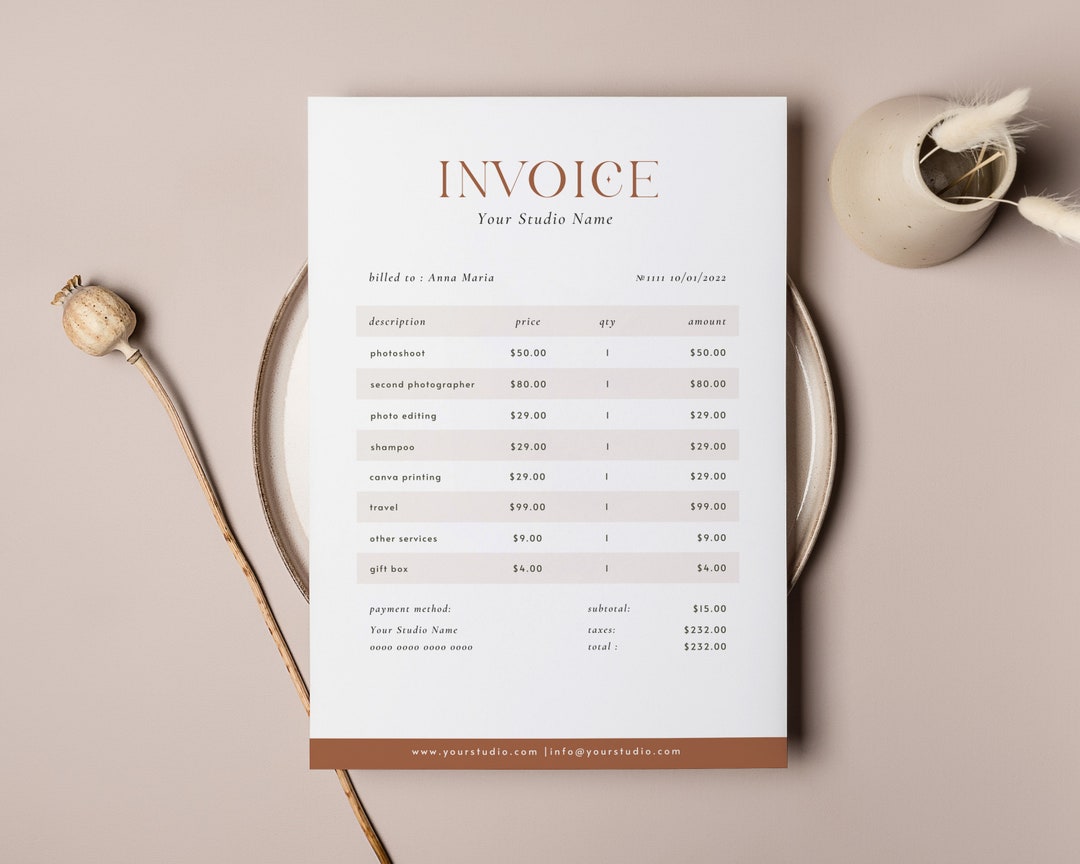 Invoice Photoshop and Canva Template, Photography Invoice Design ...