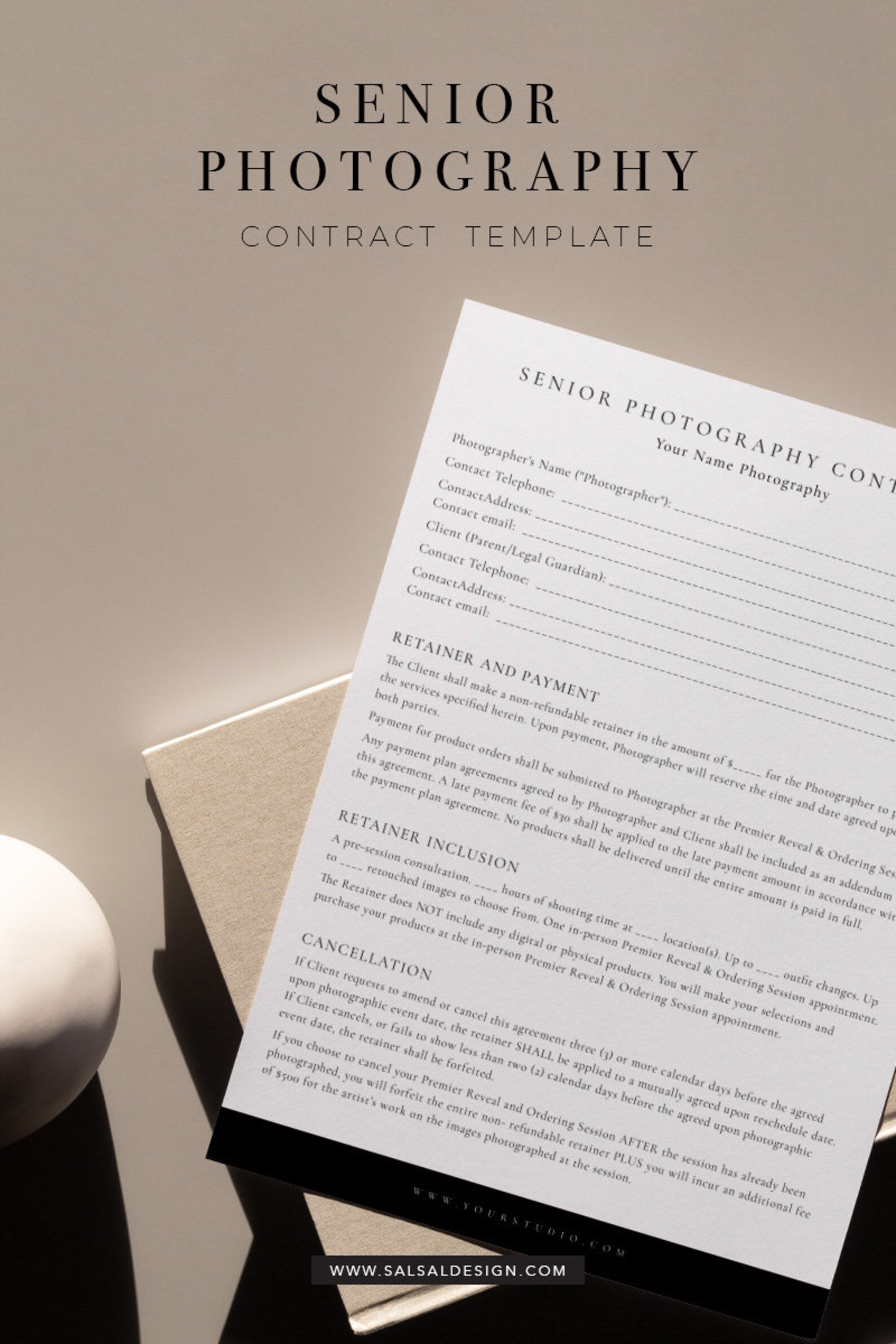 Senior Photography Contract Contract Template Senior - Etsy