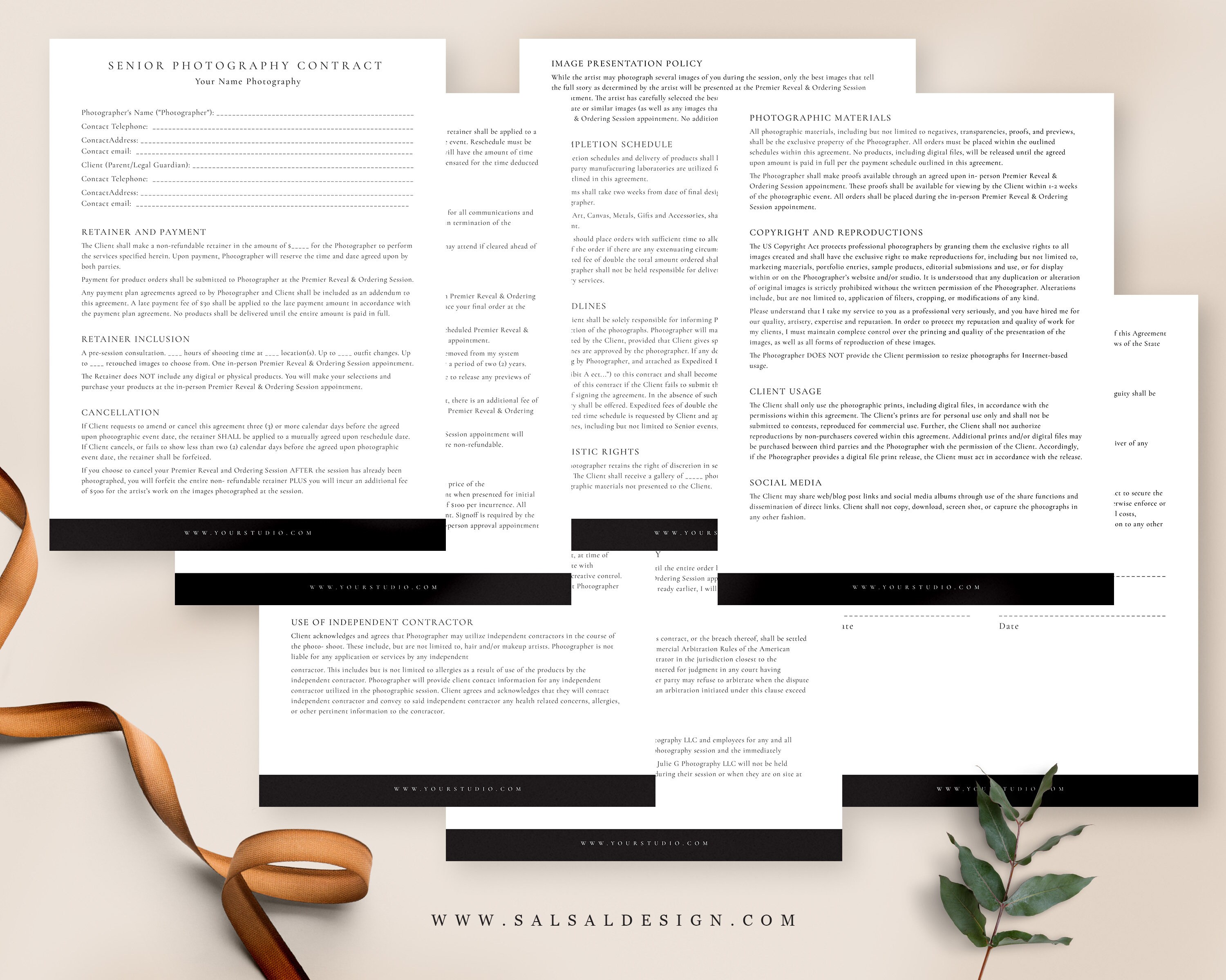 Senior Photography Contract Contract Template Senior | Etsy