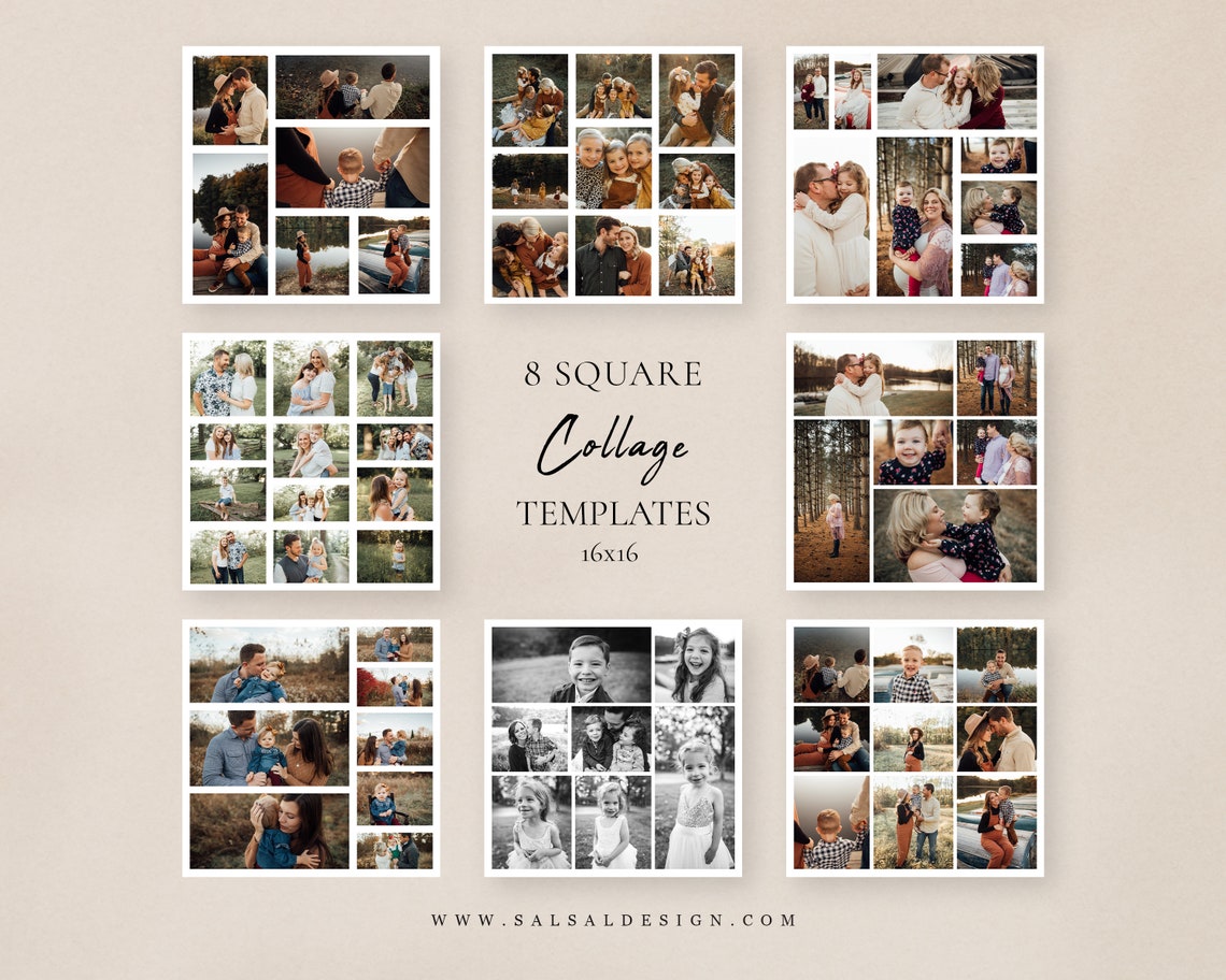 Collage Template Photoshop Square Collages Bundle 8x Blog - Etsy