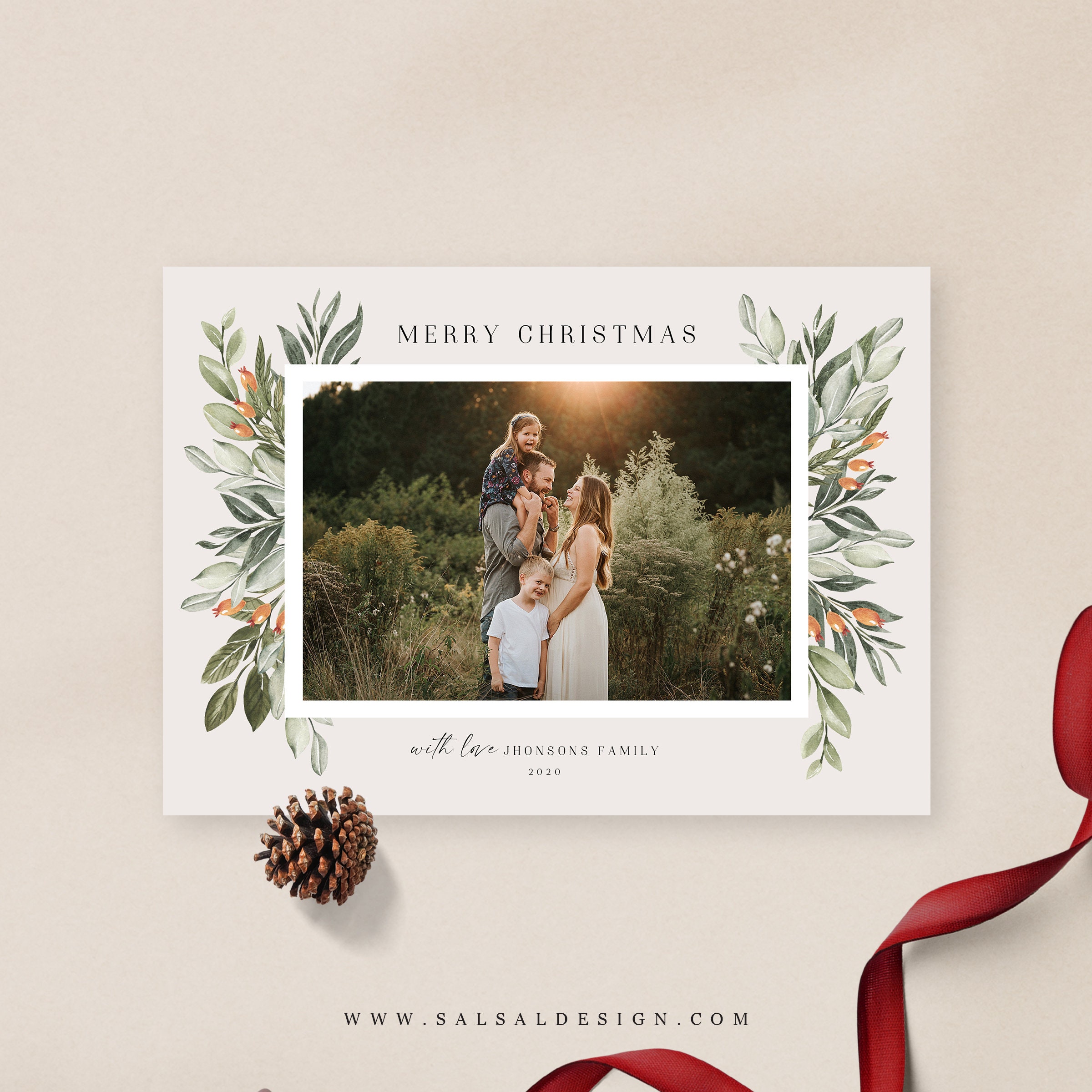 Christmas Card Photoshop Template Holiday Card Canva | Etsy