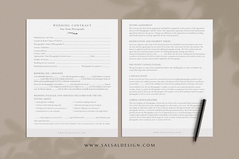 Wedding Photography Contract Template Session Contract - Etsy