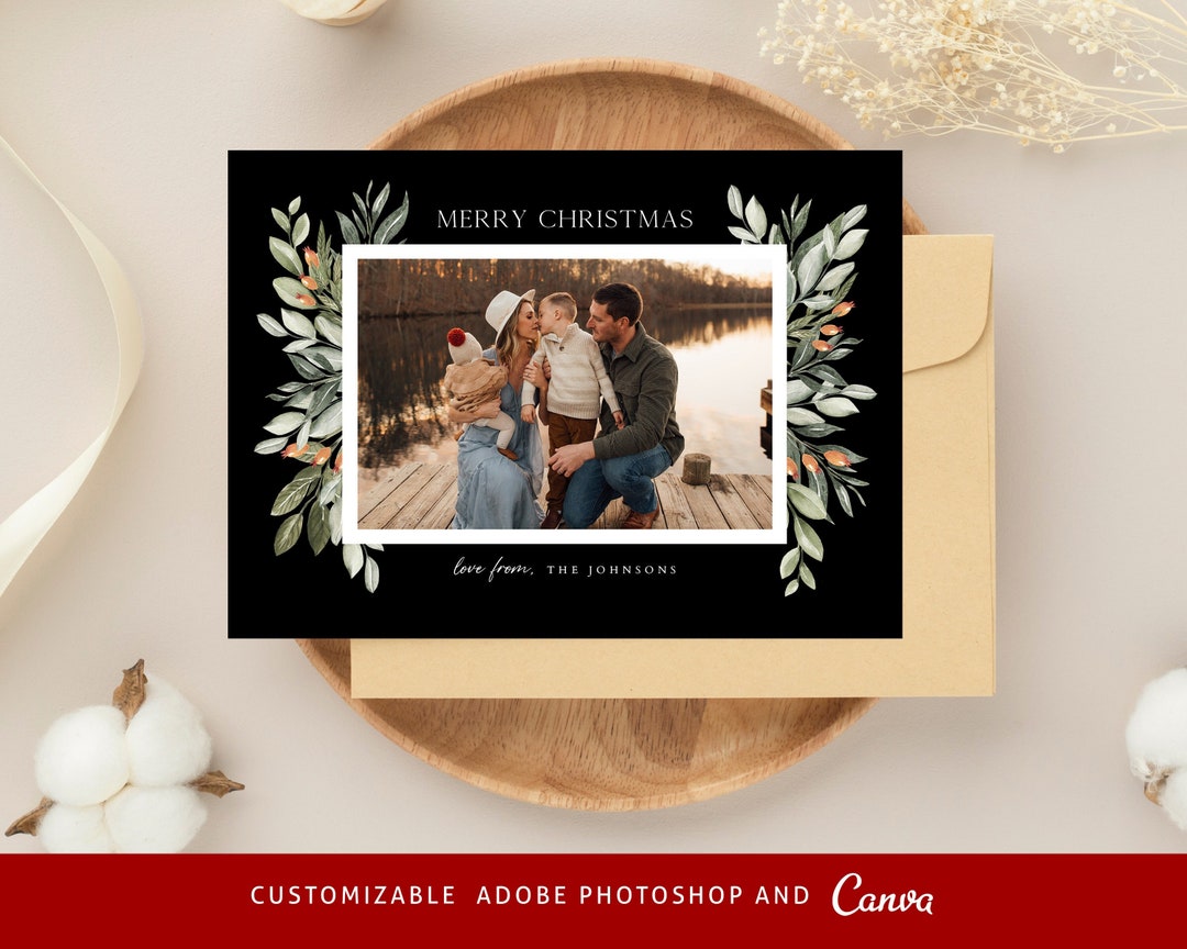 Editable Merry Christmas Card Canva Template, Family Christmas Card ...
