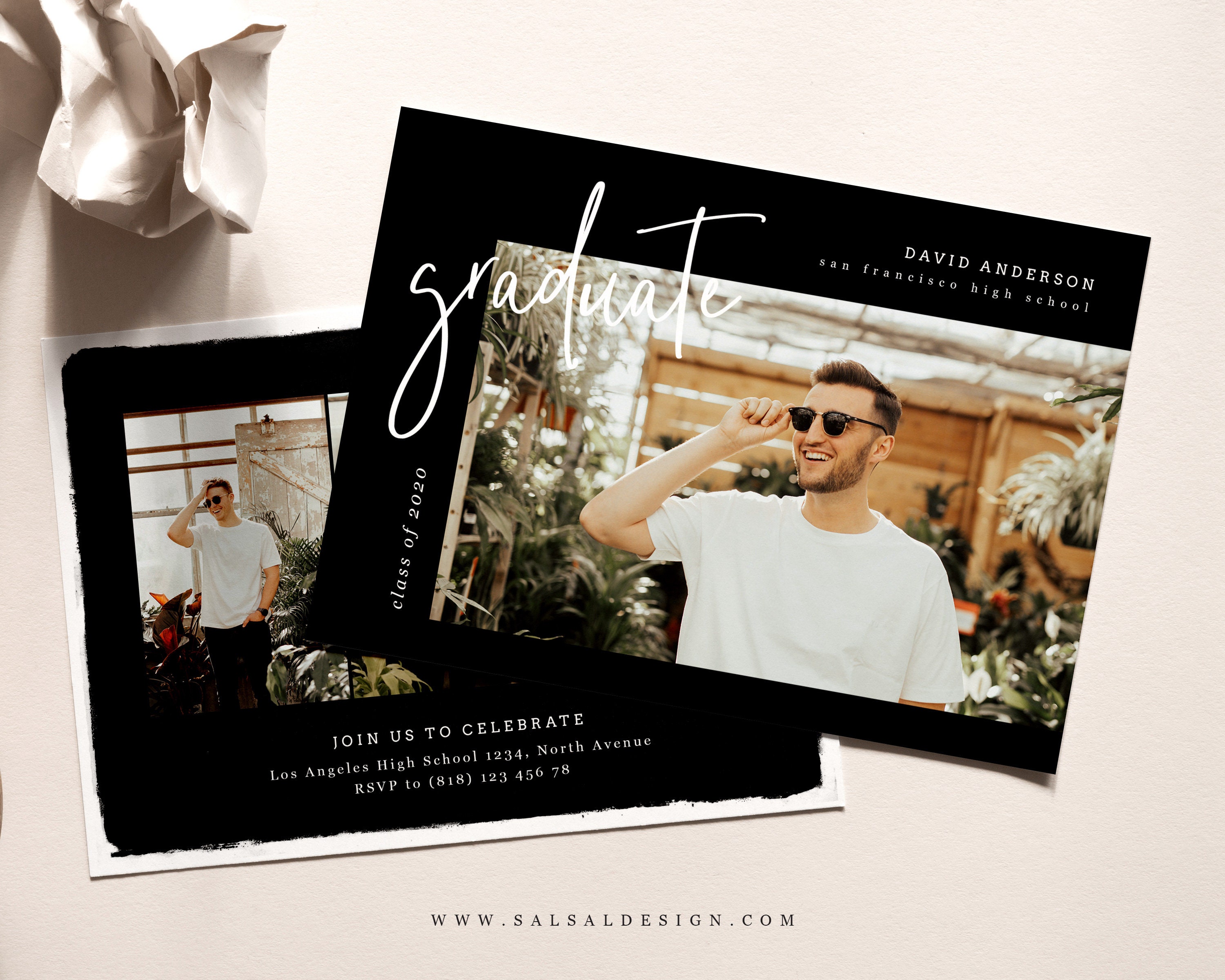Invitations G325 Graduation Announcement Photoshop Card Editable ...