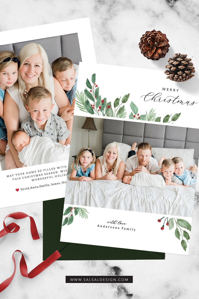 Christmas Card Photoshop Template Holiday Card Template | Etsy